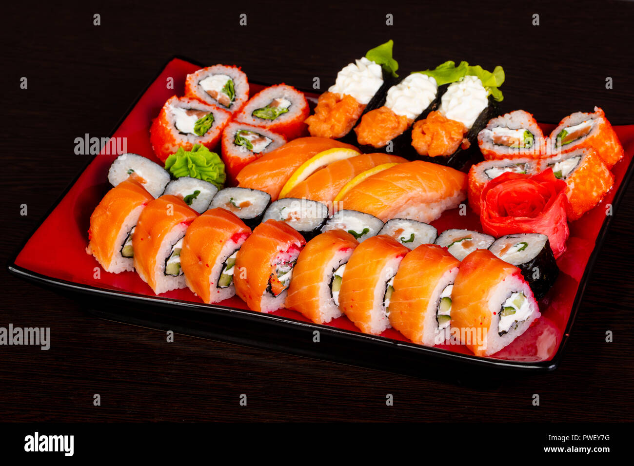 Japanese traditional roll and sushi set Stock Photo - Alamy
