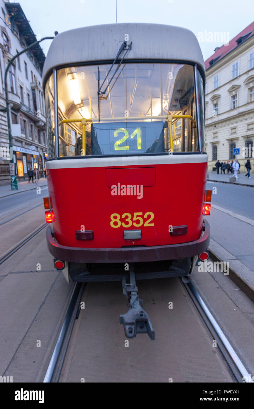 Tram 21 at the rear, a Tatra T3, Prague, Czech Republic Stock Photo - Alamy