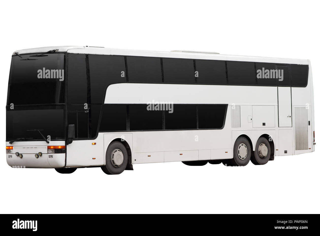 Double-decker modern bus isolated on white background Stock Photo - Alamy