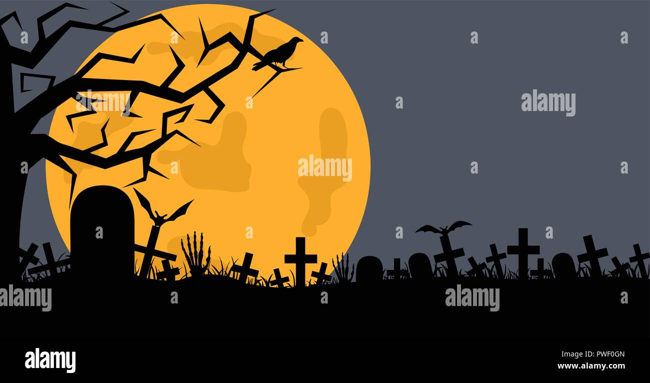 Illustration of cemetery with moon in background Stock Vector Image ...