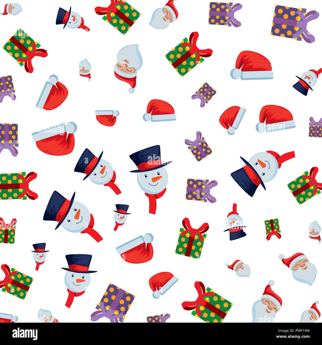 merry christmas gifts with hats and snowman pattern vector illustration ...