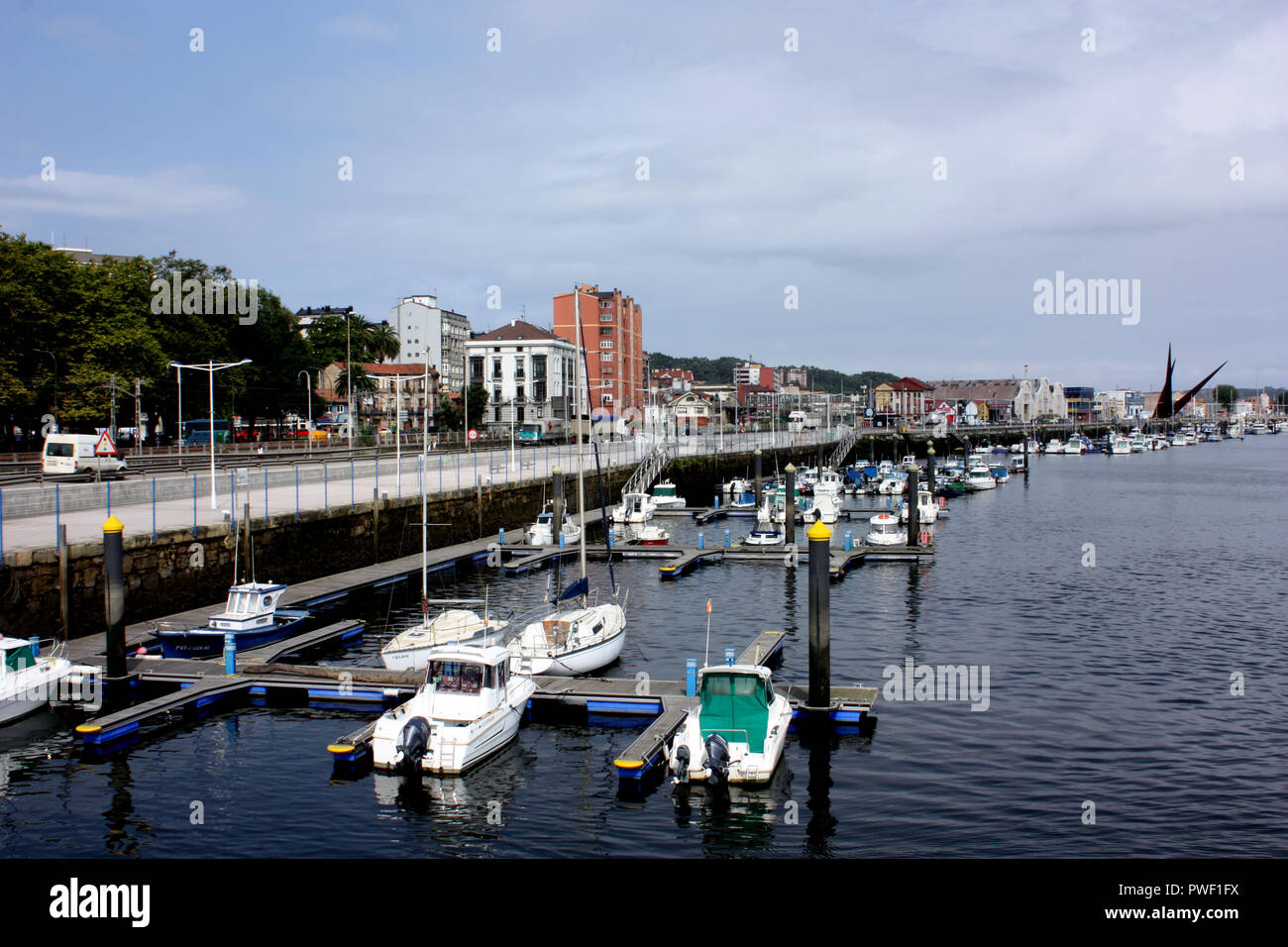 Boats and small pleasure craft on the Ria de Aviles in Asturias ...