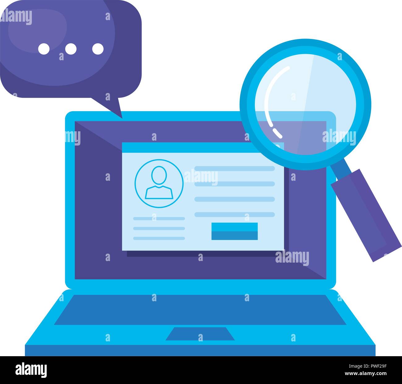 laptop with login template and magnifying glass vector illustration ...