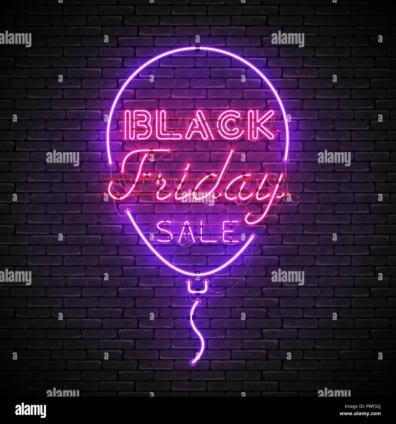 Shining and glowing realistic BLACK FRIDAY red neon sign with purple ...