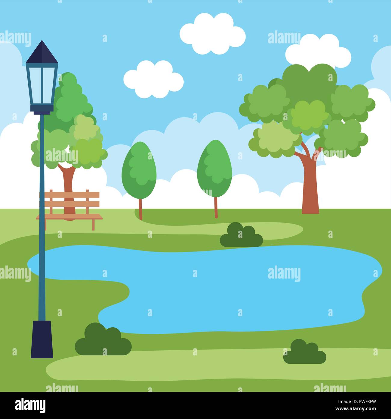 park landscape with lake scene vector illustration design Stock Vector ...