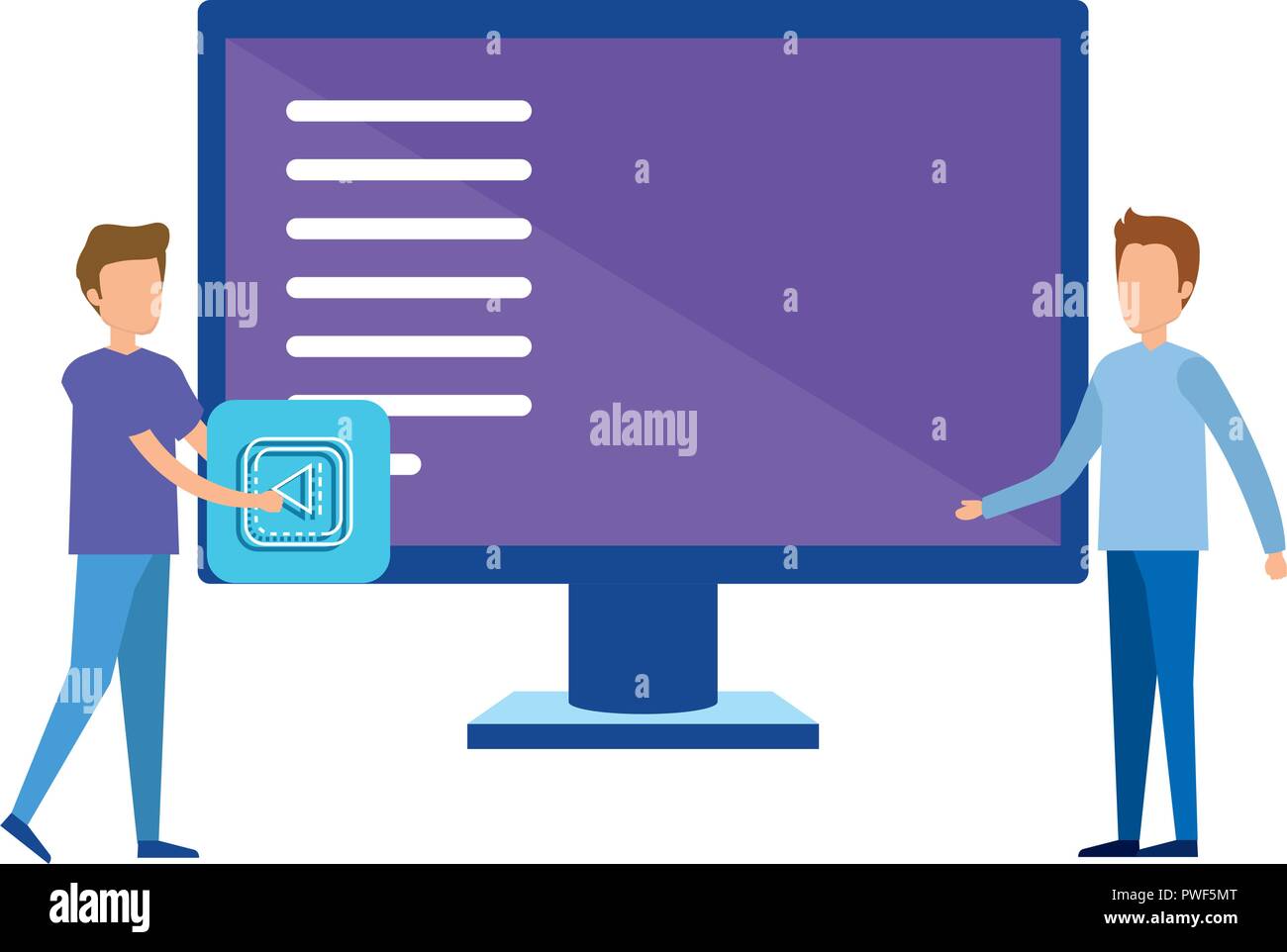 computer with mini people working vector illustration design Stock ...
