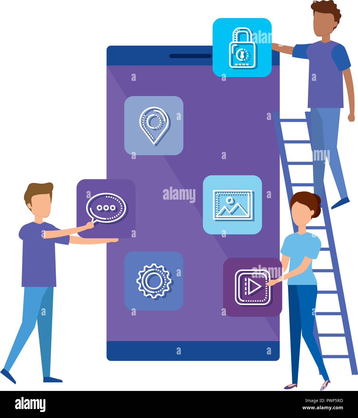 smartphone with mini people working vector illustration design Stock ...