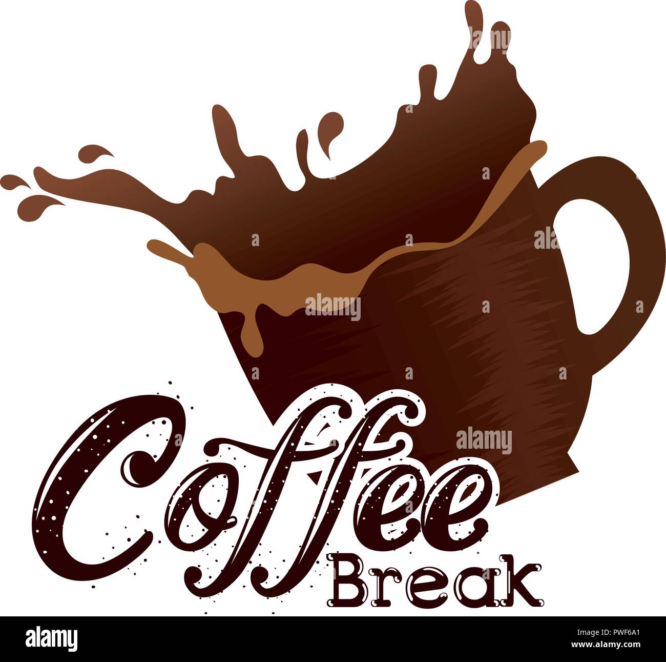 delicious coffee break label with splash vector illustration design ...