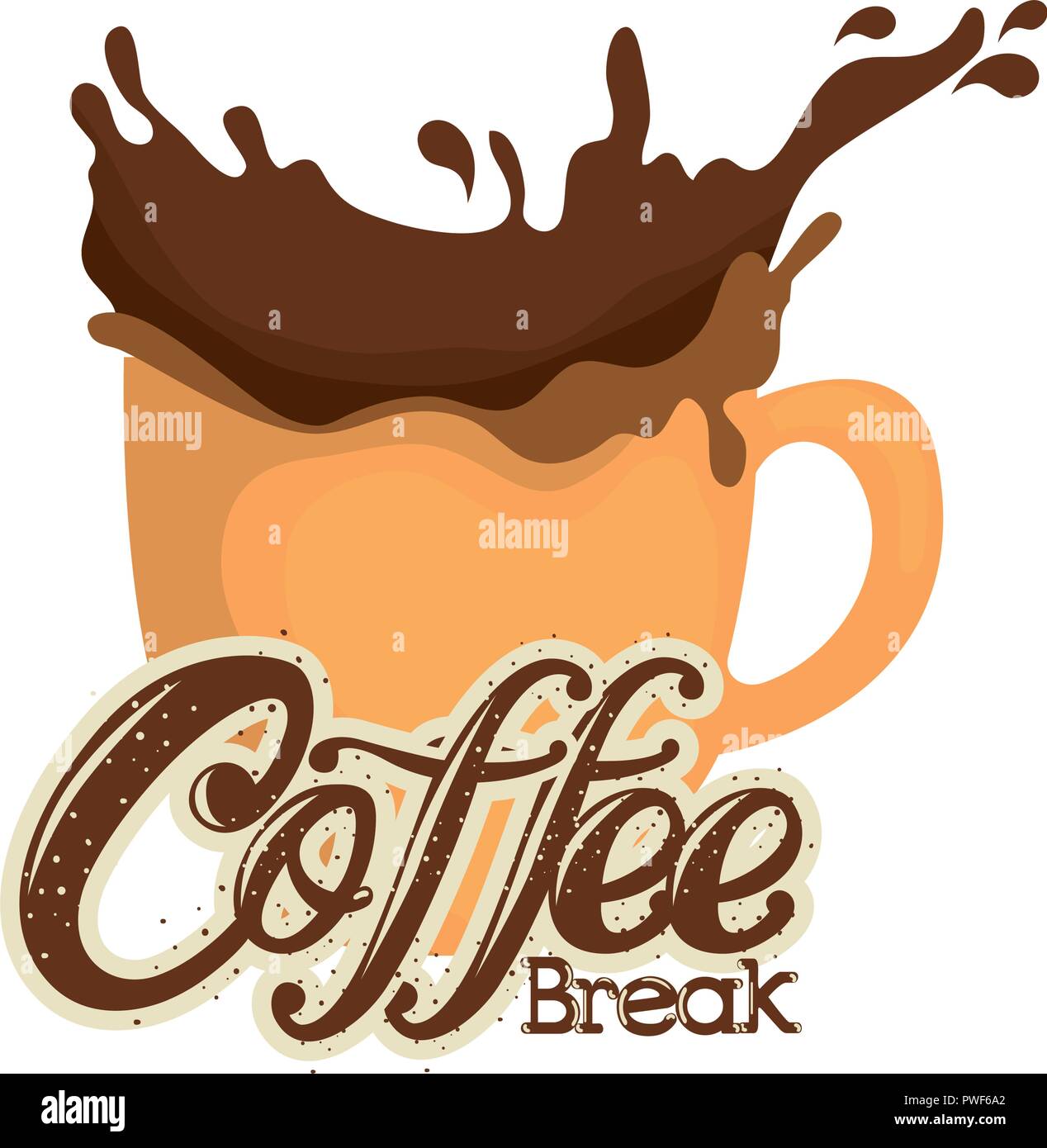 delicious coffee break label with splash vector illustration design ...