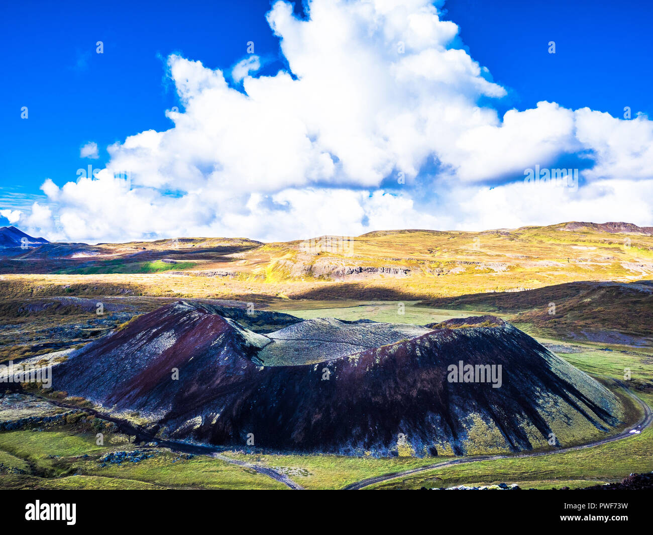 beautiful scenery at Grabrok Volcano in eastern Iceland Stock Photo - Alamy