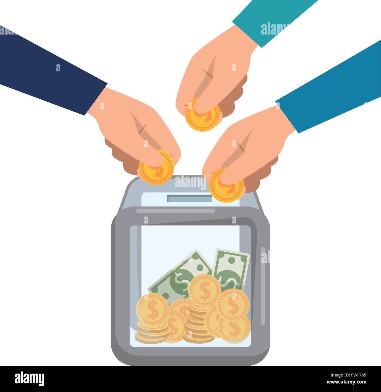 hand donating in box bills and coins vector illustration design Stock ...