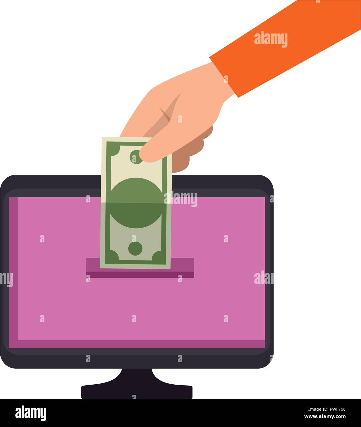 hand inserting bill dollar in computer vector illustration design Stock ...