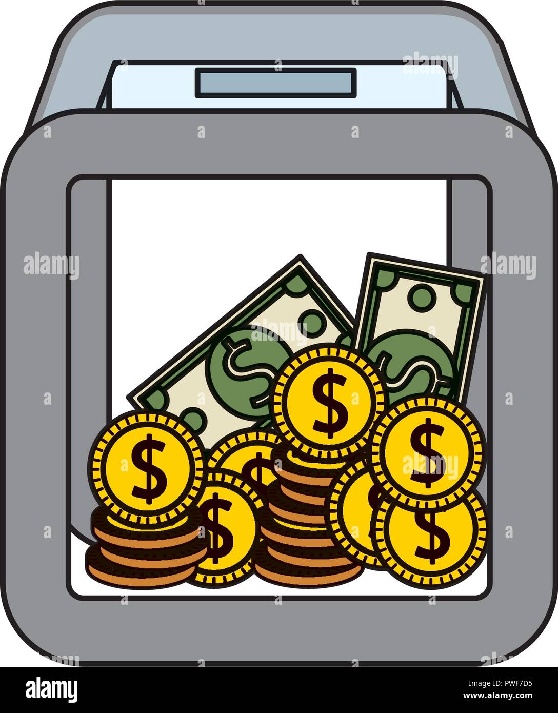donation box with bills and coins vector illustration design Stock ...