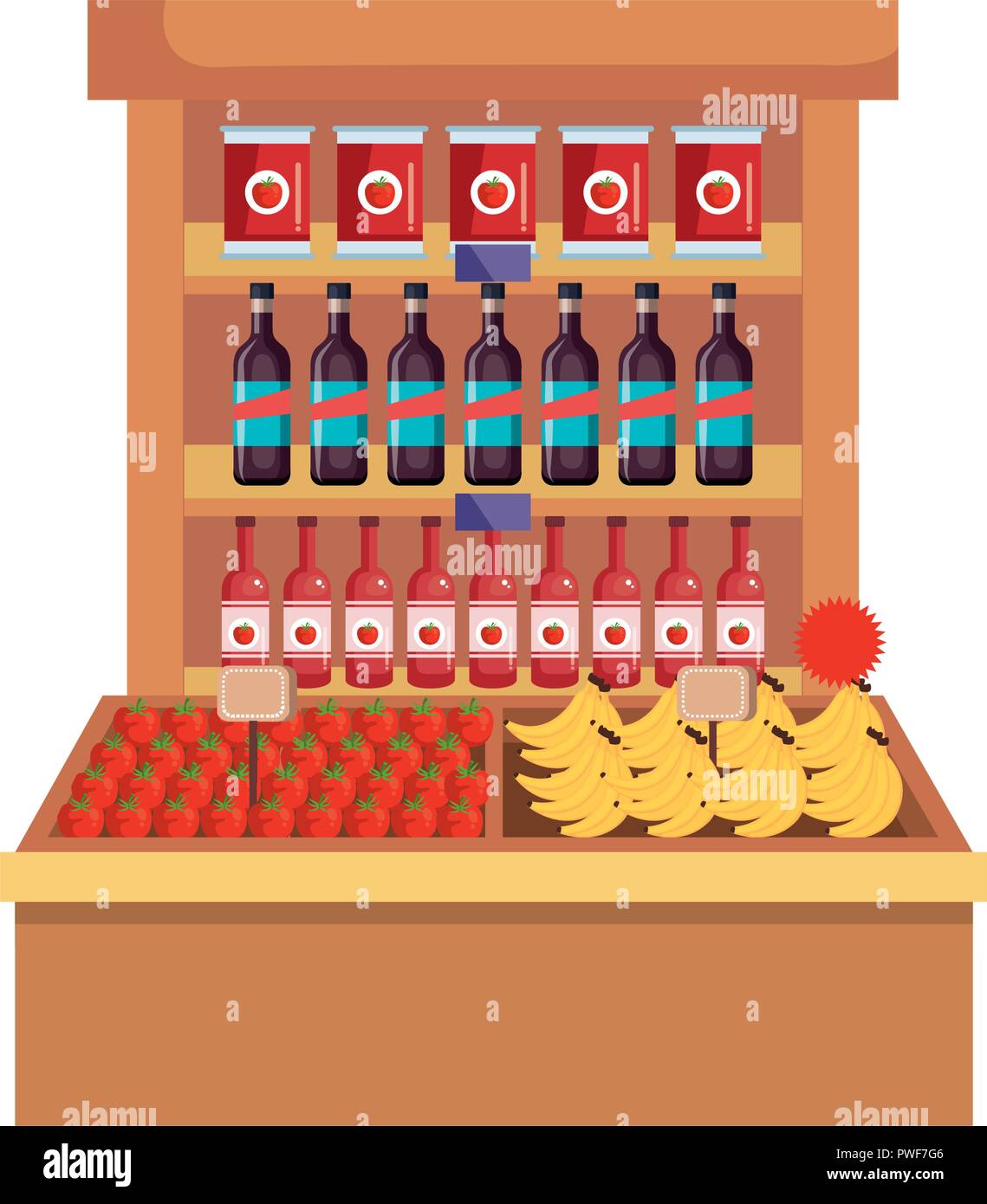 supermarket shelving with vegetables and groceries vector illustration ...