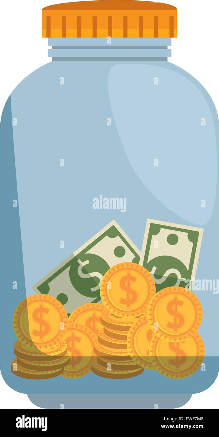 mason jar with coins and bills cash money vector illustration design ...