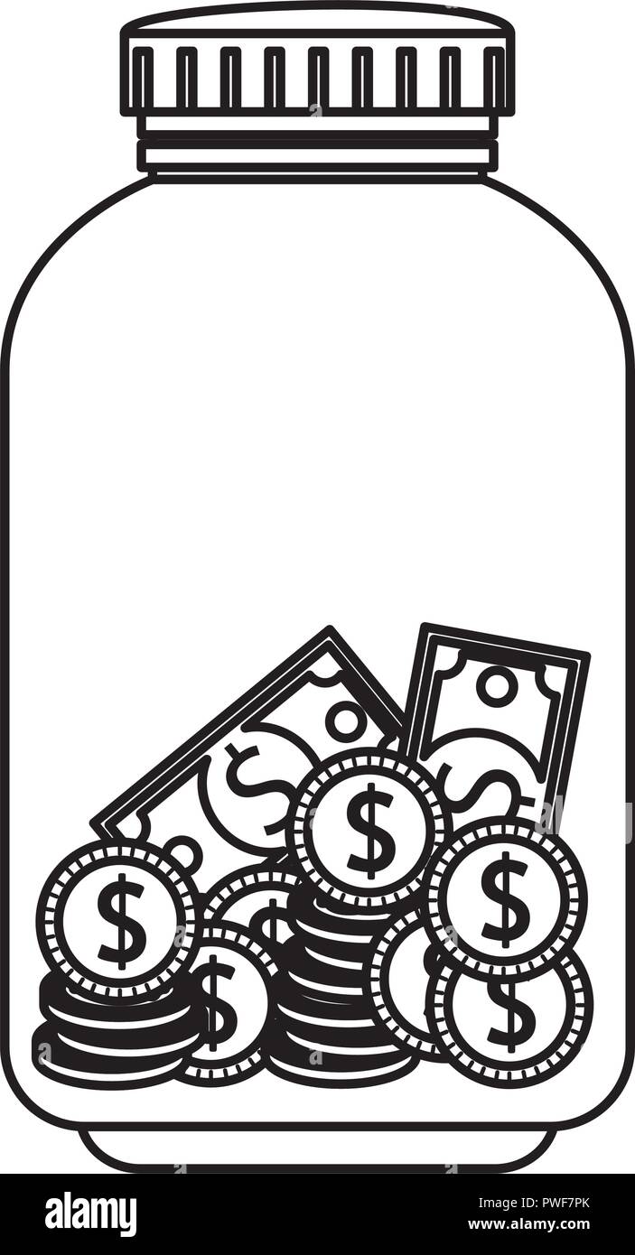 donation glass jar with coins and bills vector illustration design ...