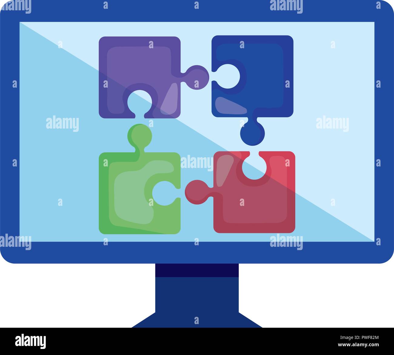 computer with puzzle pieces vector illustration design Stock Vector ...