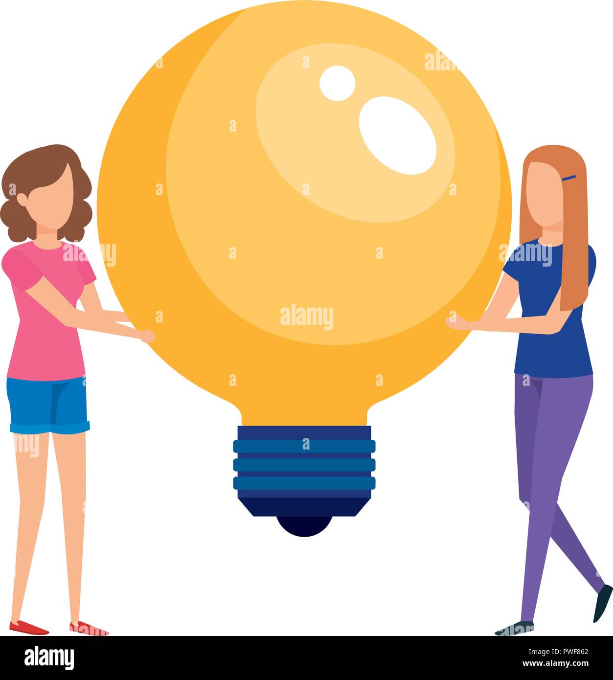 mini girls with bulb light idea Stock Vector Image & Art - Alamy