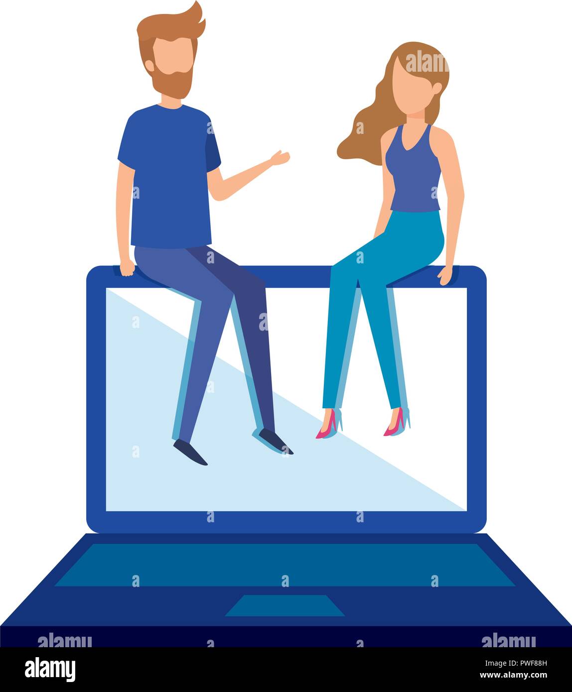 mini couple sitting in laptop computer Stock Vector Image & Art - Alamy