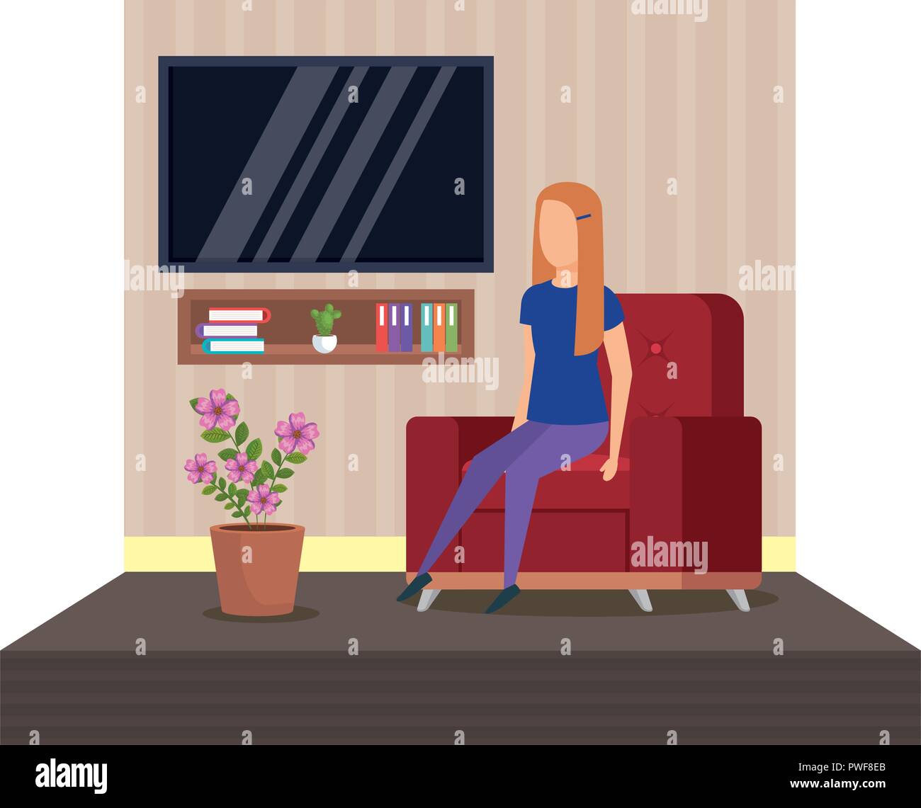 woman in television room scene Stock Vector Image & Art - Alamy