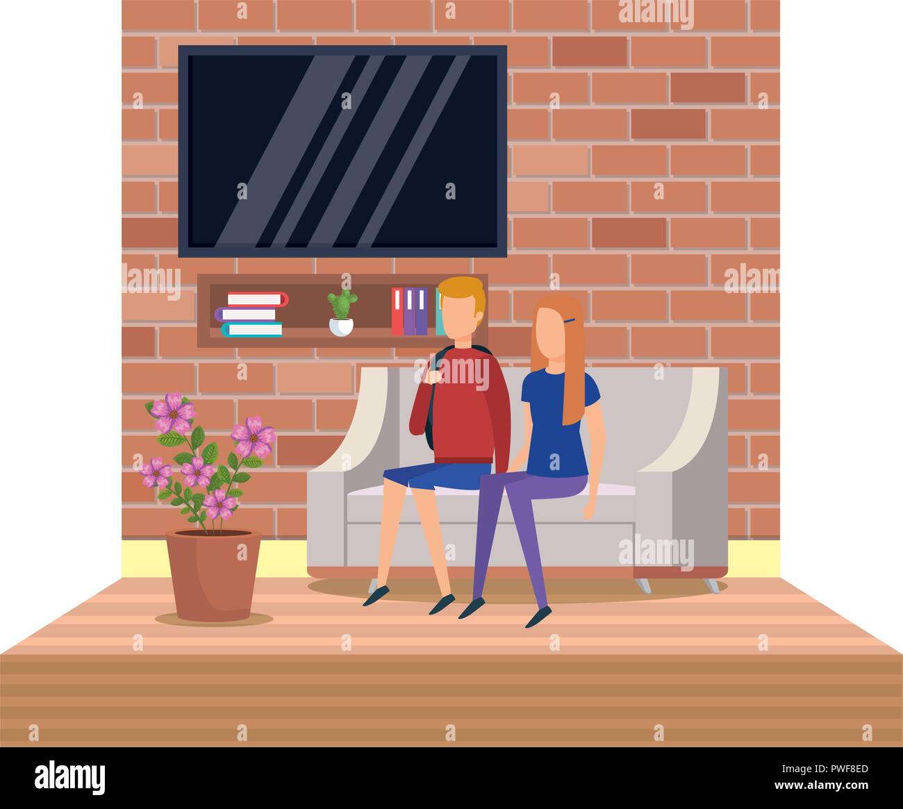 couple in television room scene Stock Vector Image & Art - Alamy