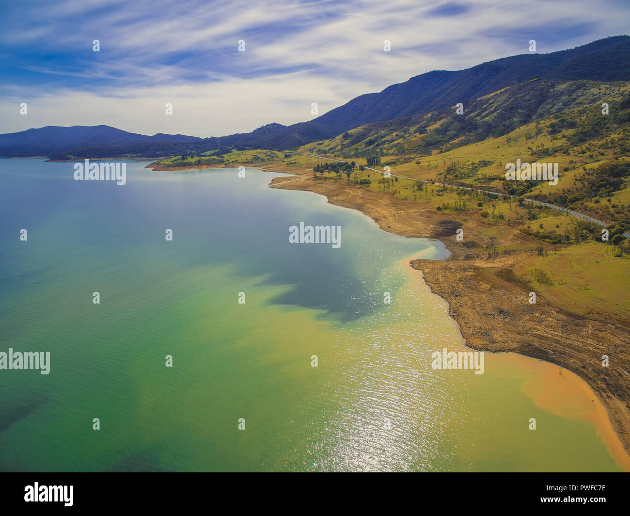 Tumut river coastline and rural highway in mountains. NSW, Australia ...