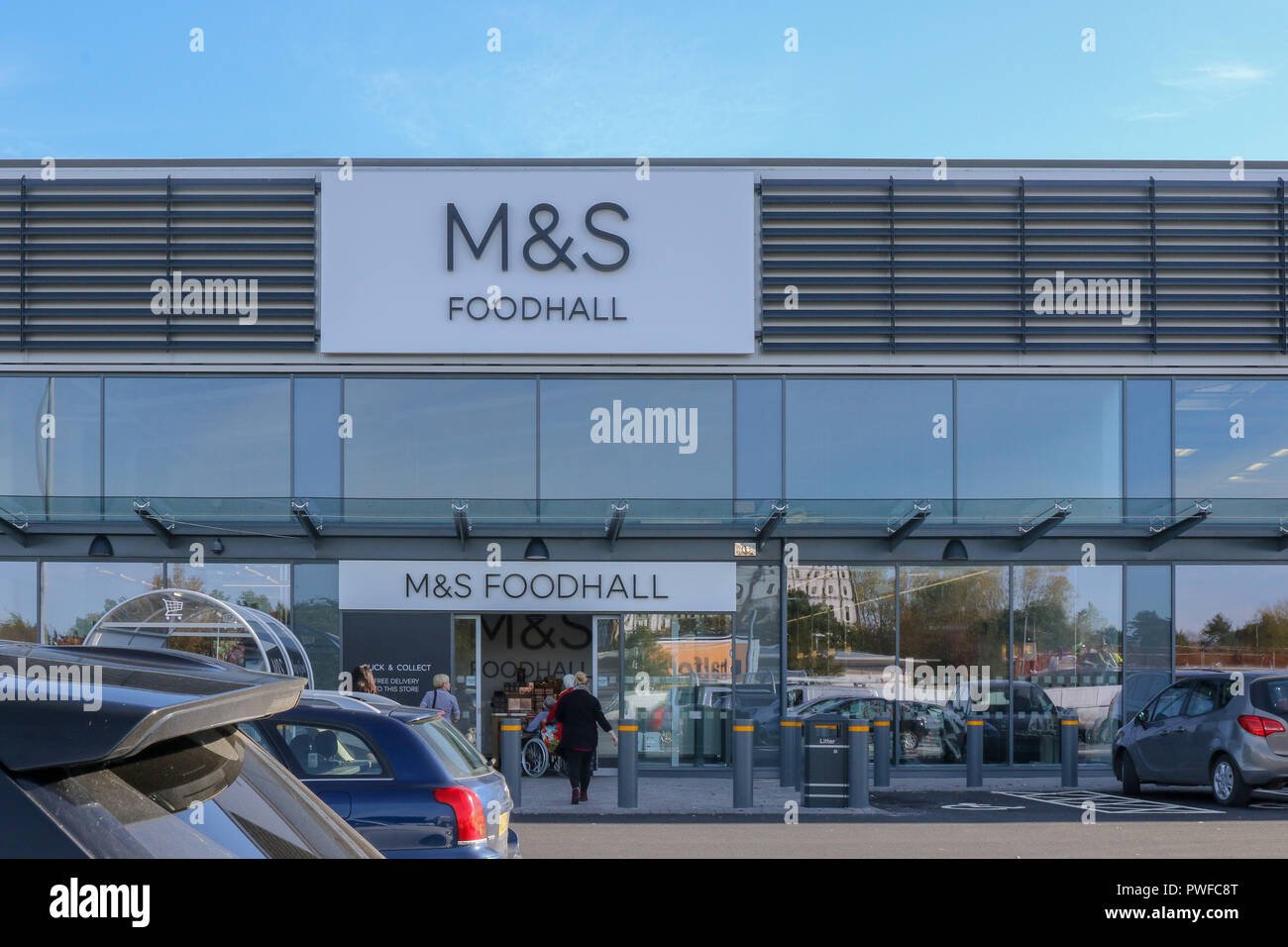 Exterior view façade of Marks & Spencer UK retail food outlet, M&S ...