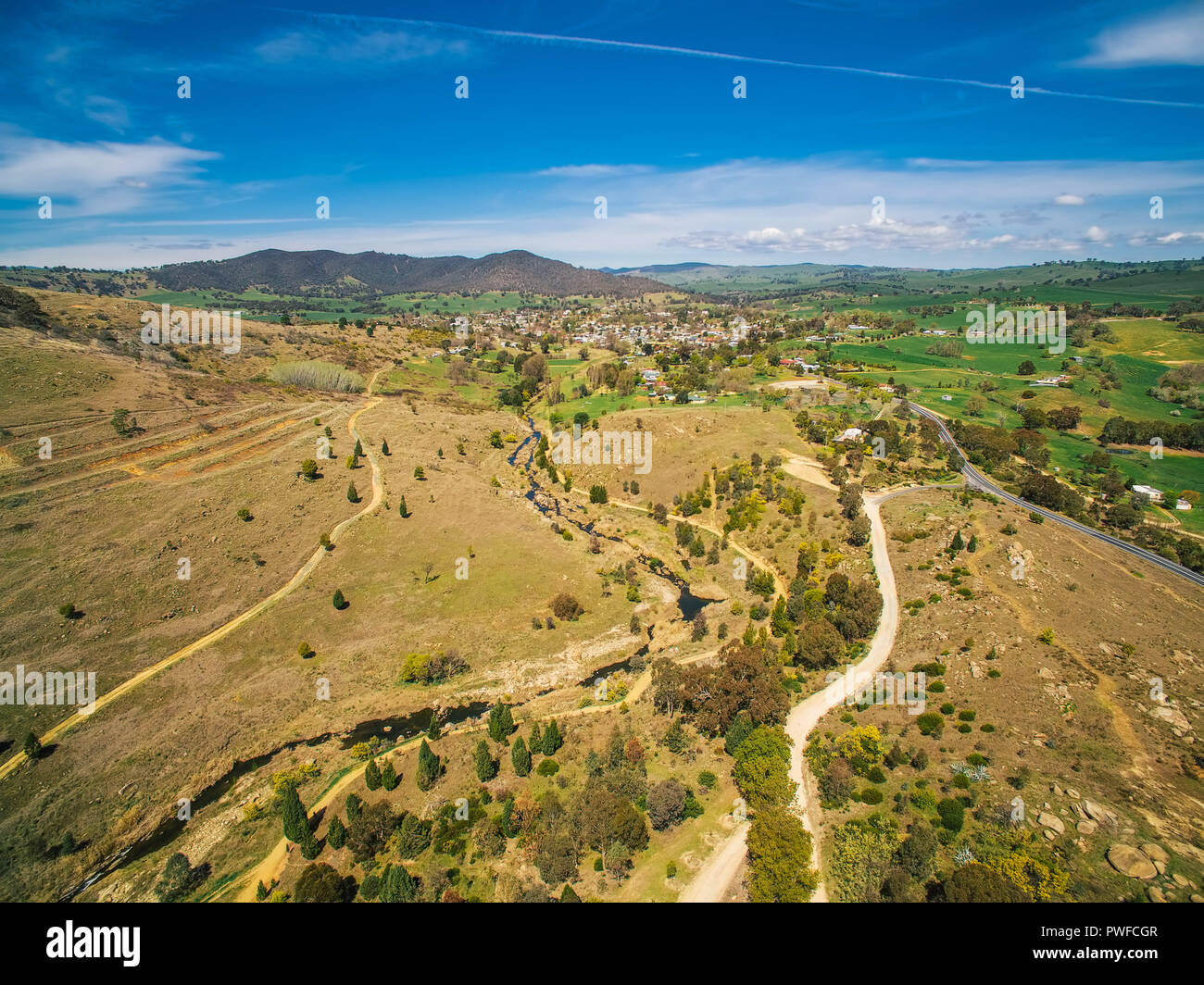 Aerial view of hills and Adelong town in NSW, Australia Stock Photo - Alamy