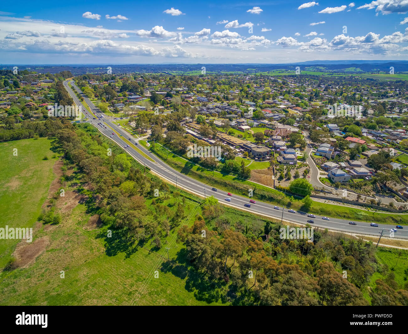 Maroondah Highway and suburban area in Melbourne, Australia - aerial ...