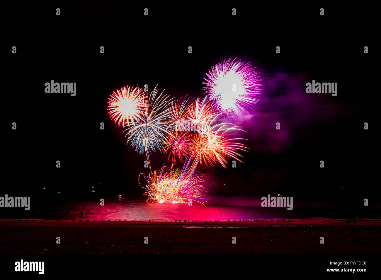 Annual summer fireworks event at Scheveningen beach in Den Haag, The ...