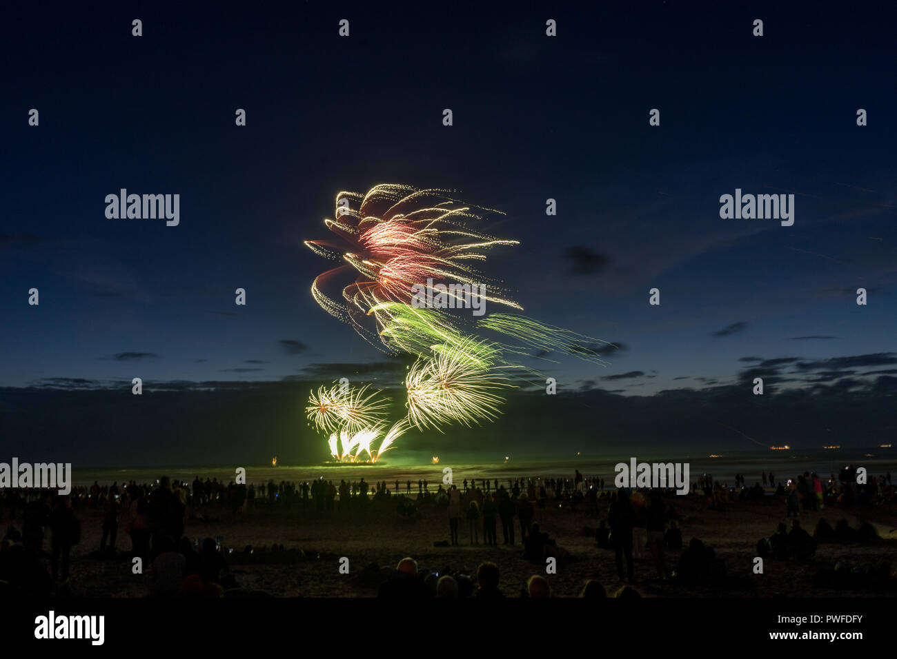 Annual summer fireworks event at Scheveningen beach in Den Haag, The ...