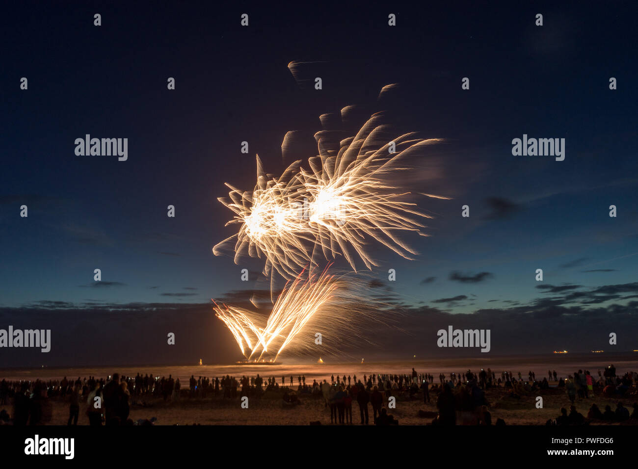 Annual summer fireworks event at Scheveningen beach in Den Haag, The ...