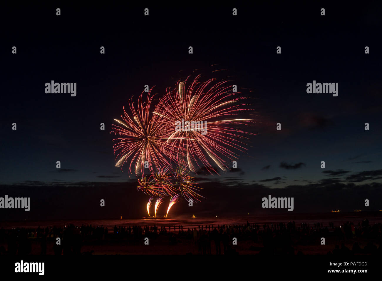 Annual summer fireworks event at Scheveningen beach in Den Haag, The ...