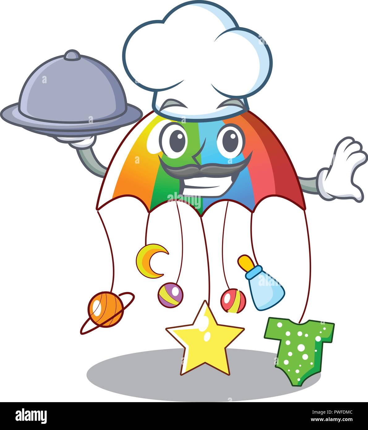 Chef with food baby sleeping with cartoon hanging toys Stock Vector ...