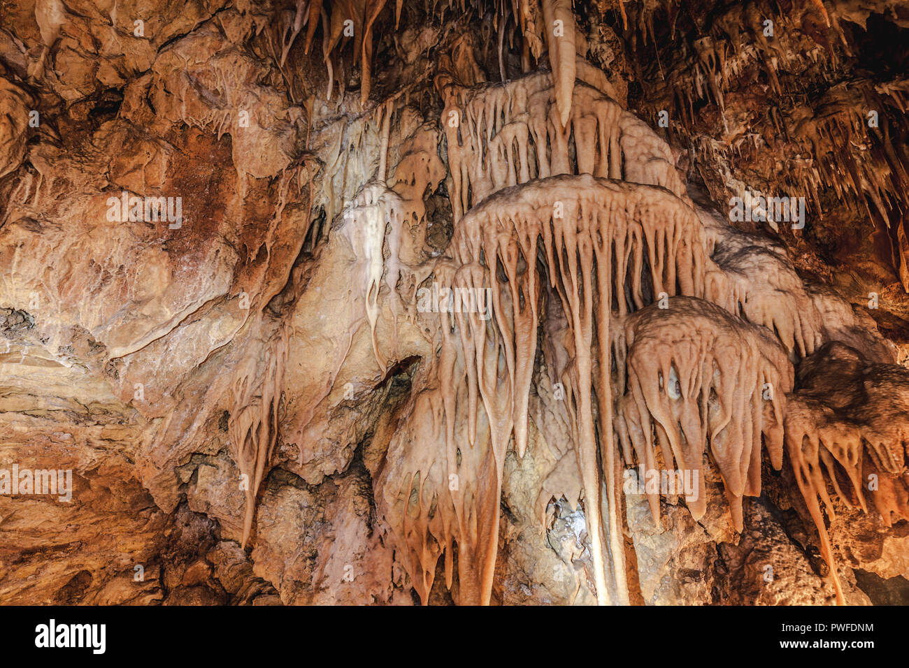 Delicate geologic stalactite formations in a cave Stock Photo - Alamy