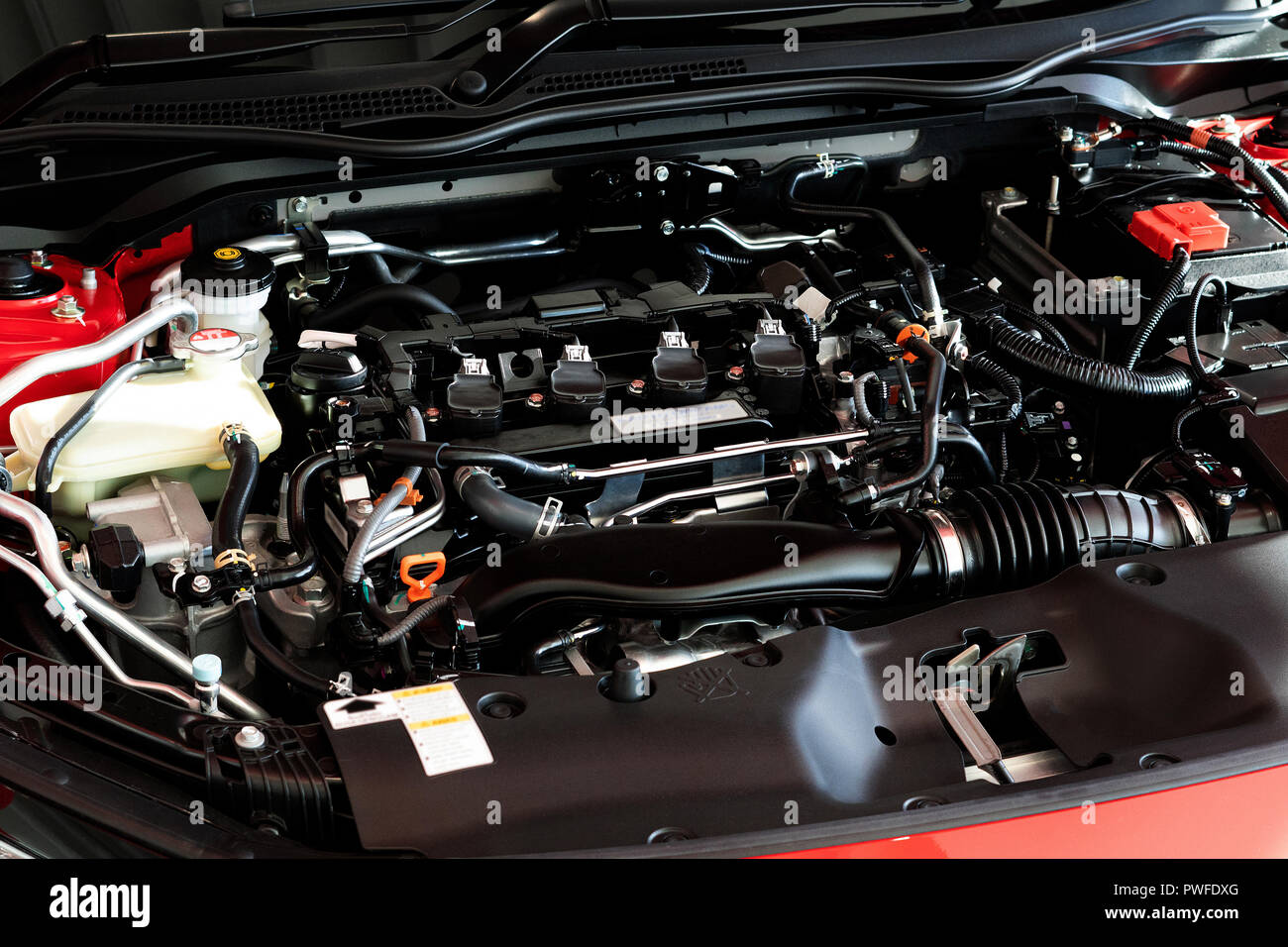 Close up detail of new car engine Car engine part Stock Photo - Alamy