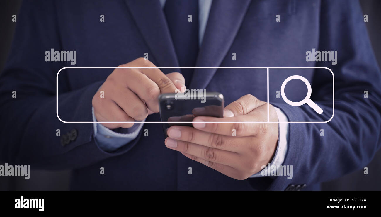 Businessman using Searching Browsing Internet internet of things (IoT ...