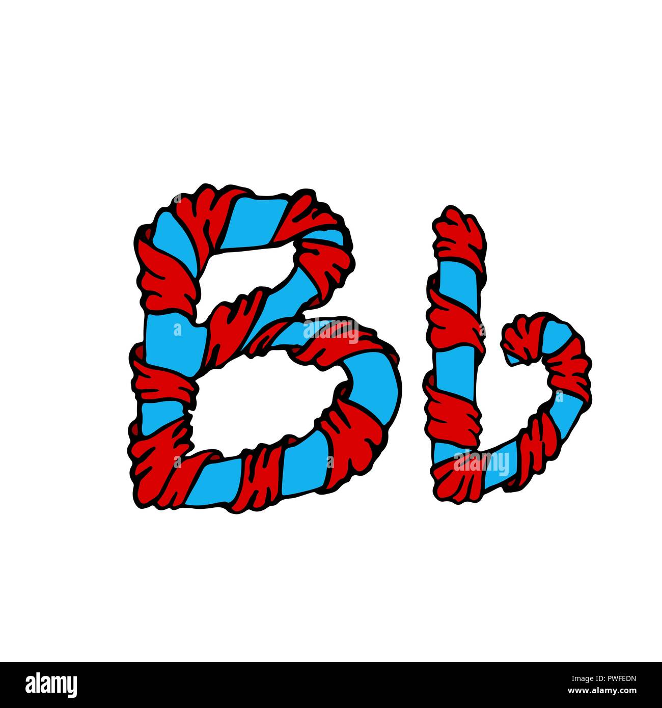 Wrapped in a ribbon letter B. Blue and red letter. Vector illustration ...