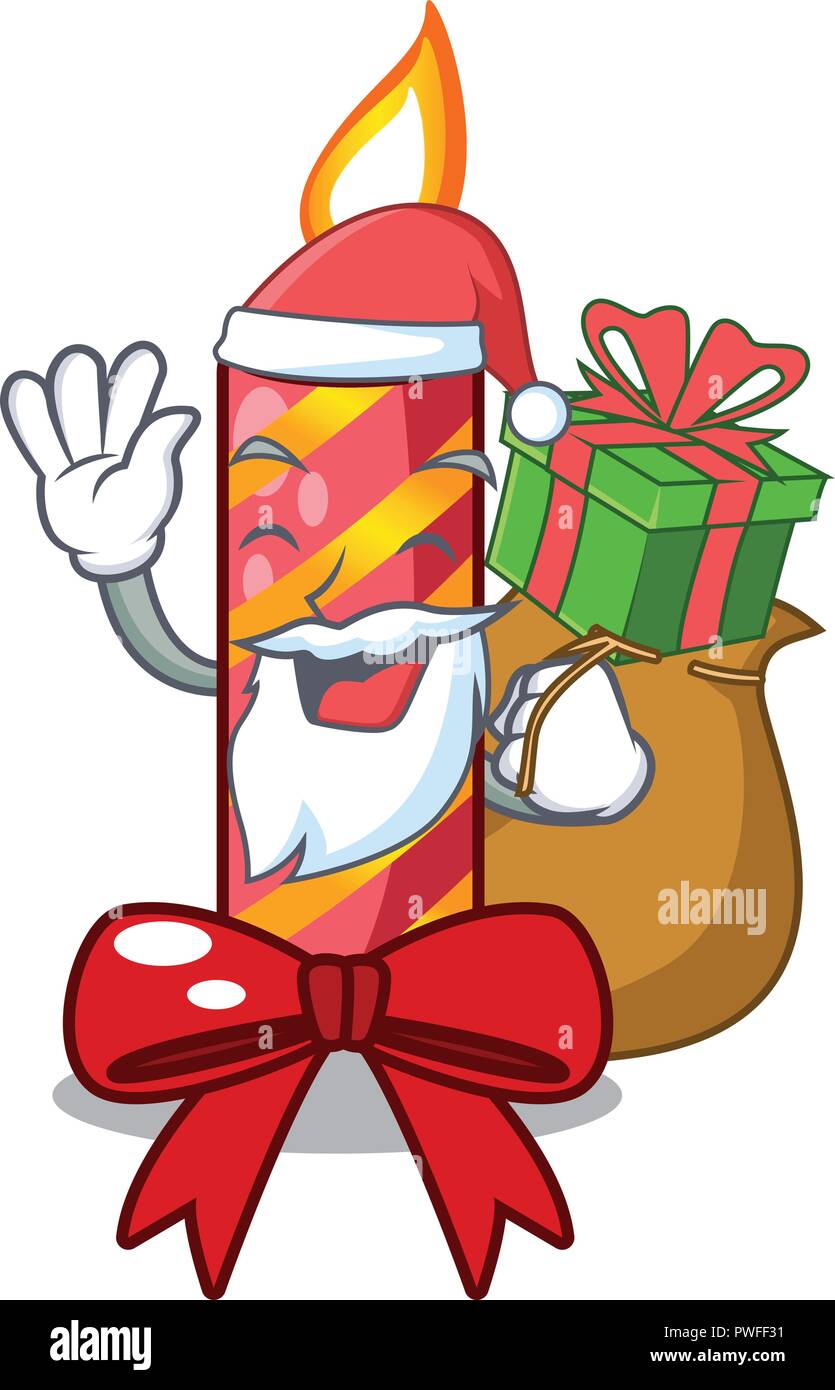Santa with gift decorative christmas candles isolated on mascot Stock ...