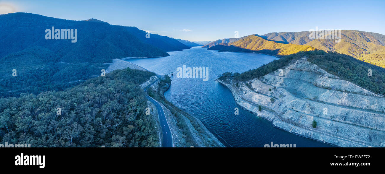 Wide aerial panorama of Talbingo Reservoir lake and dam Stock Photo - Alamy