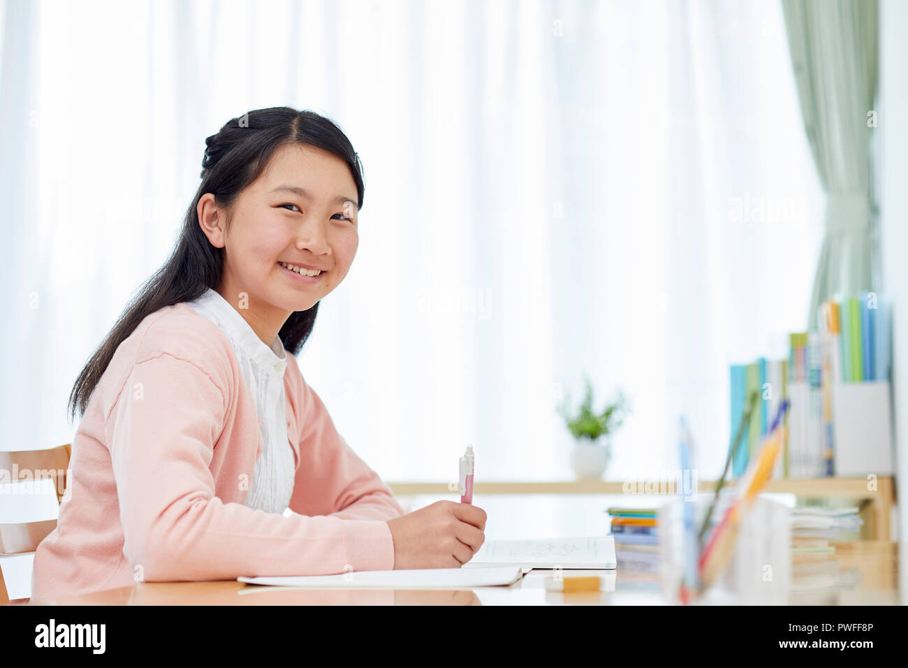 Japanese kid studying at home Stock Photo - Alamy