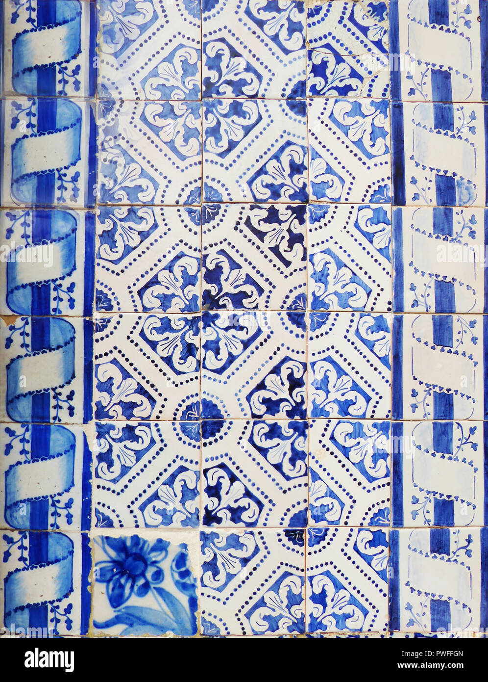 Detail of the traditional tiles from facade of old house. Decorative ...