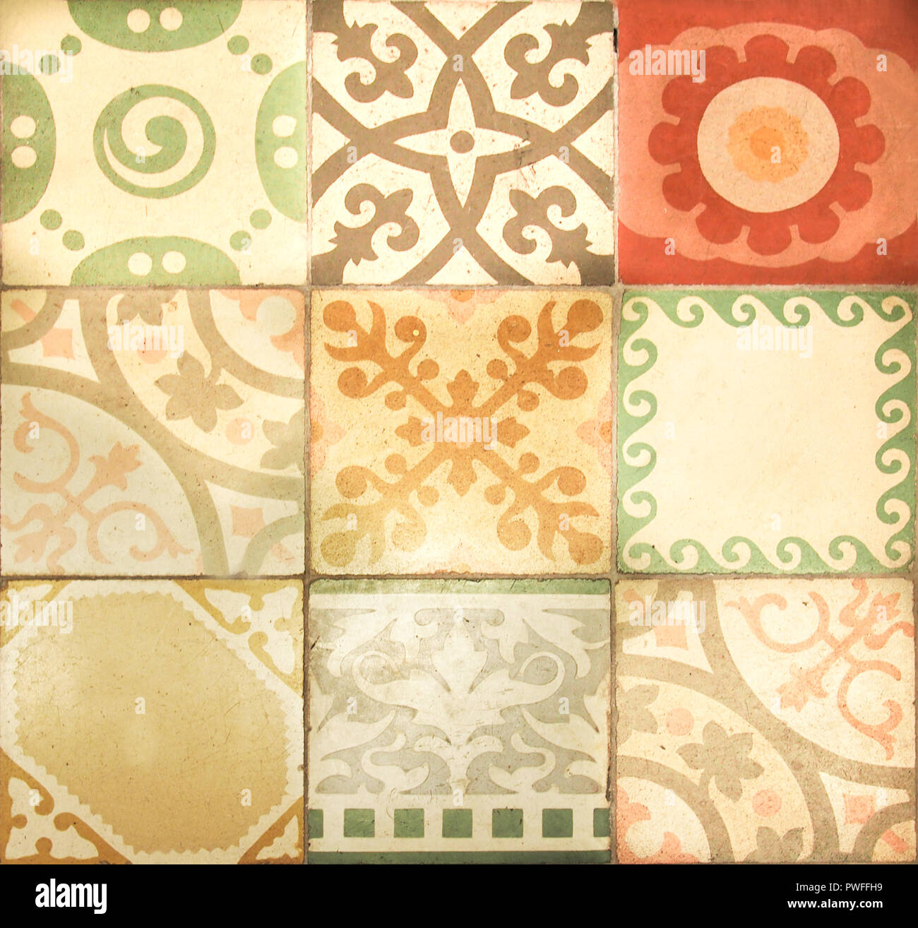 Detail of the traditional tiles from facade of old house. Decorative ...