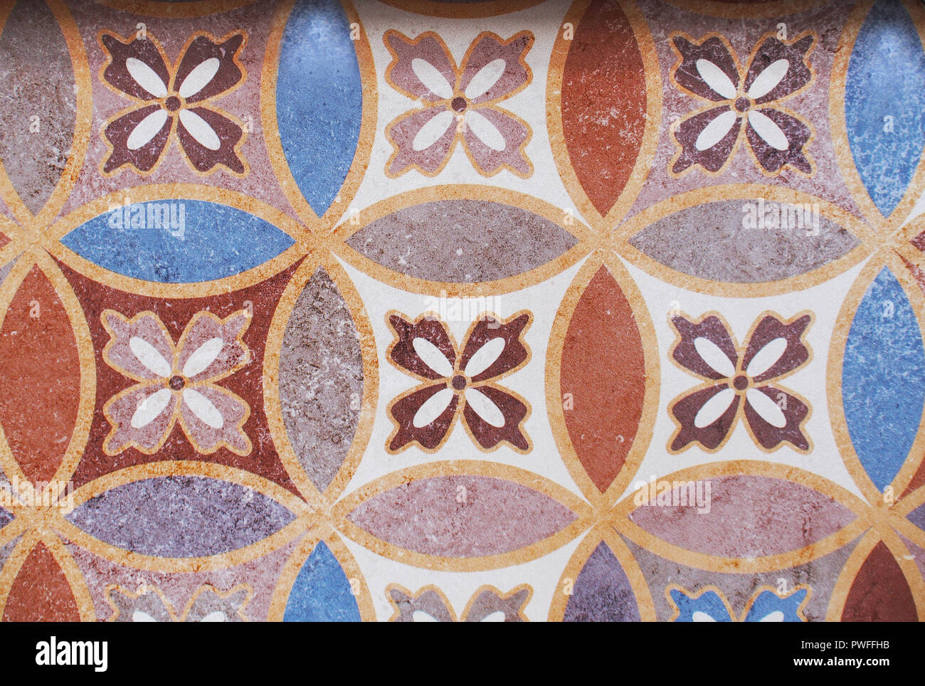 Detail of the traditional tiles from facade of old house. Decorative ...