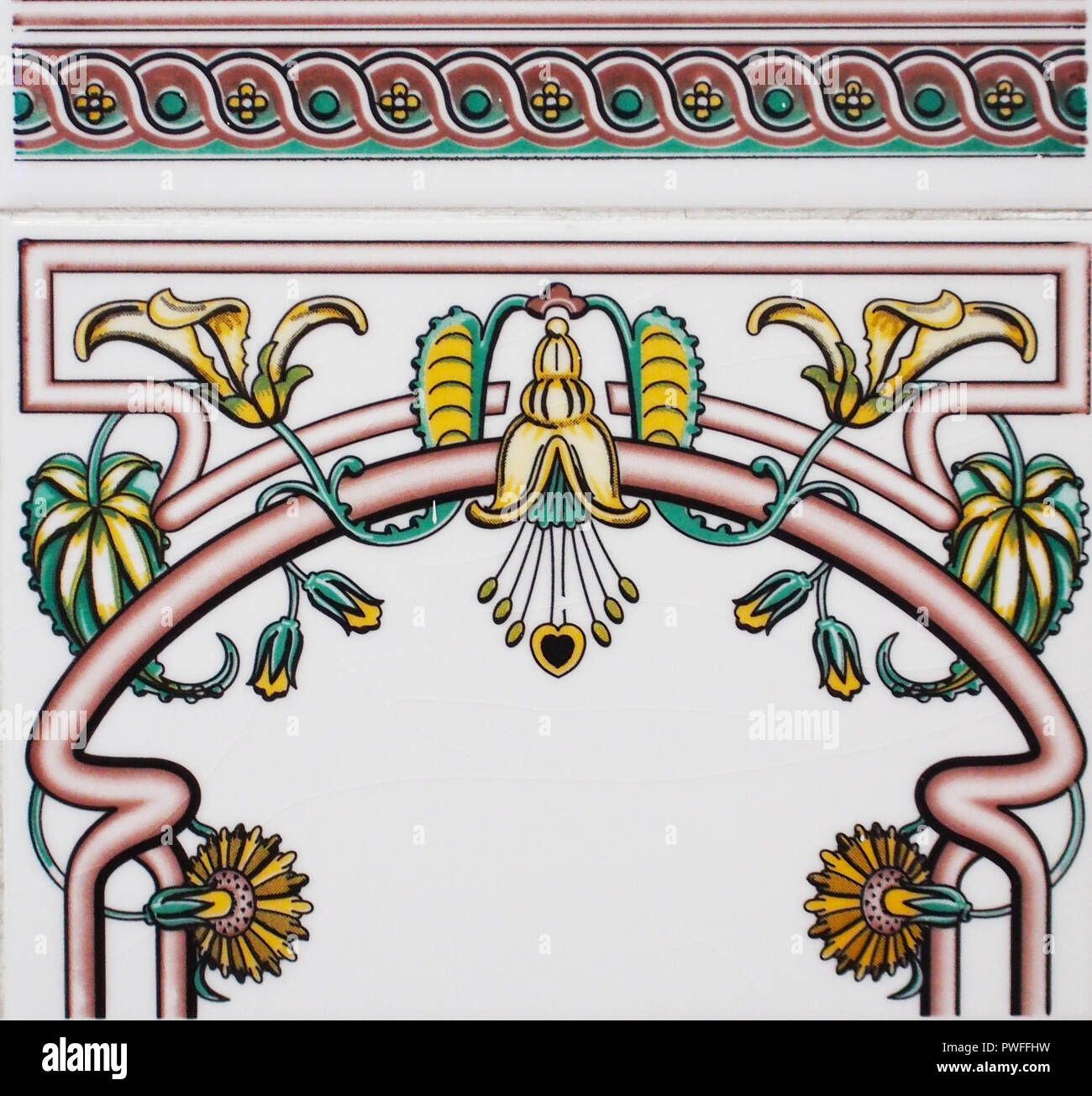 Detail of the traditional tiles from facade of old house. Decorative ...