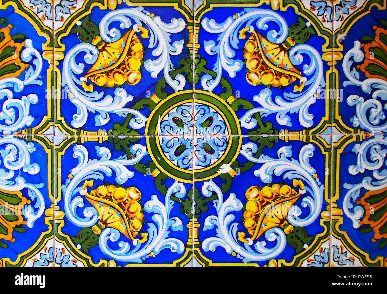 Detail of the traditional tiles from facade of old house. Decorative ...