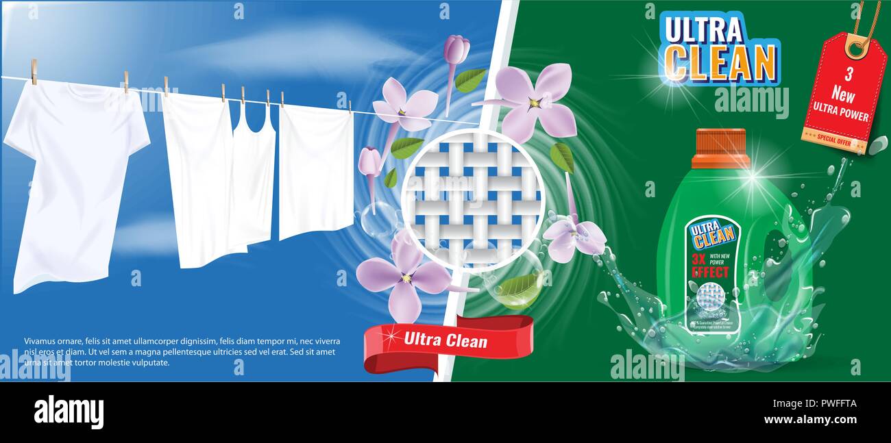 Laundry detergent advertisement template with water splash effect ...