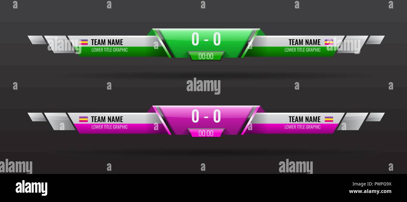 Sport scoreboard bars or lower third template with time and result ...