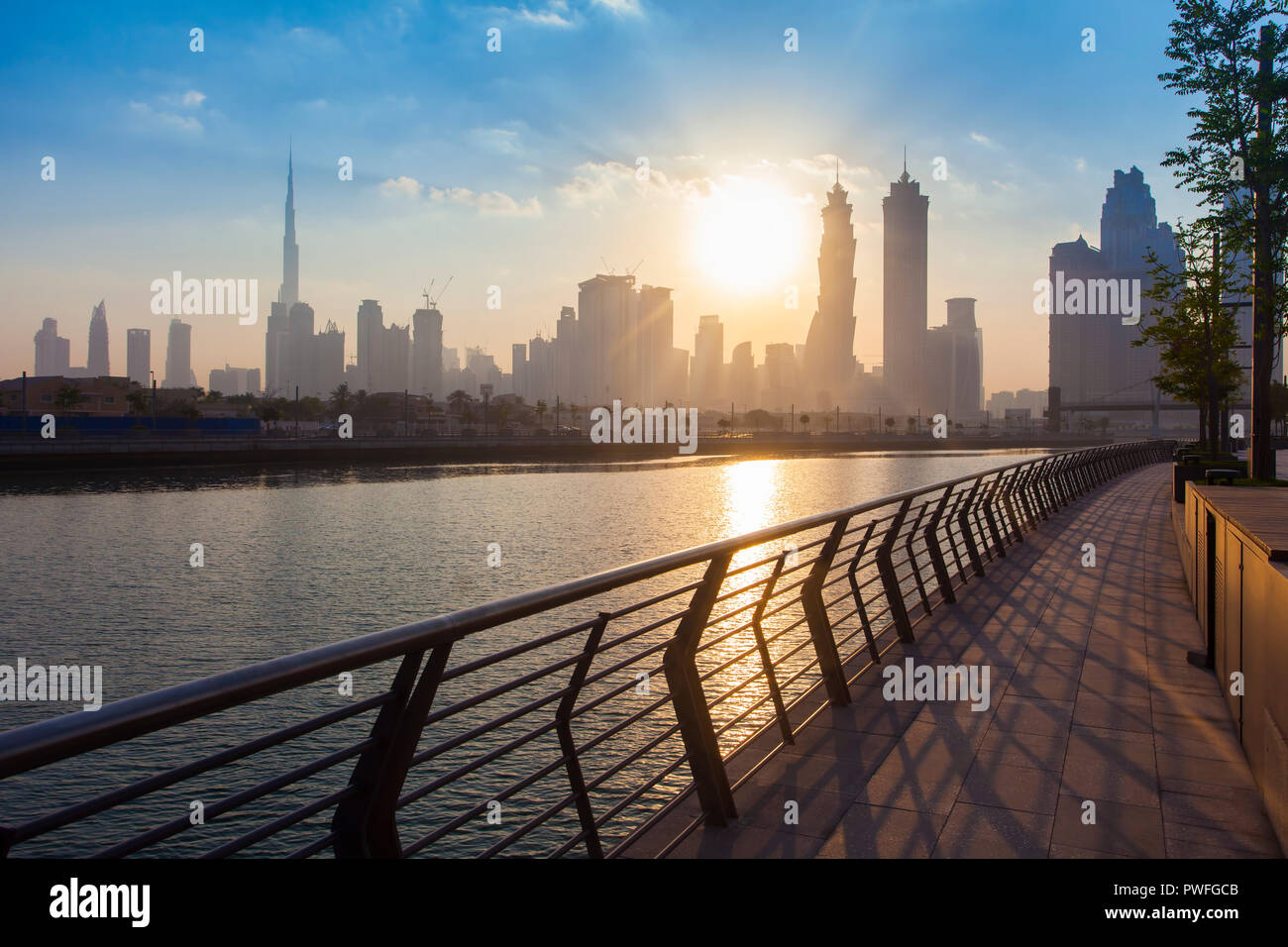 Dubai city skyline in the morning, sunrise Stock Photo - Alamy