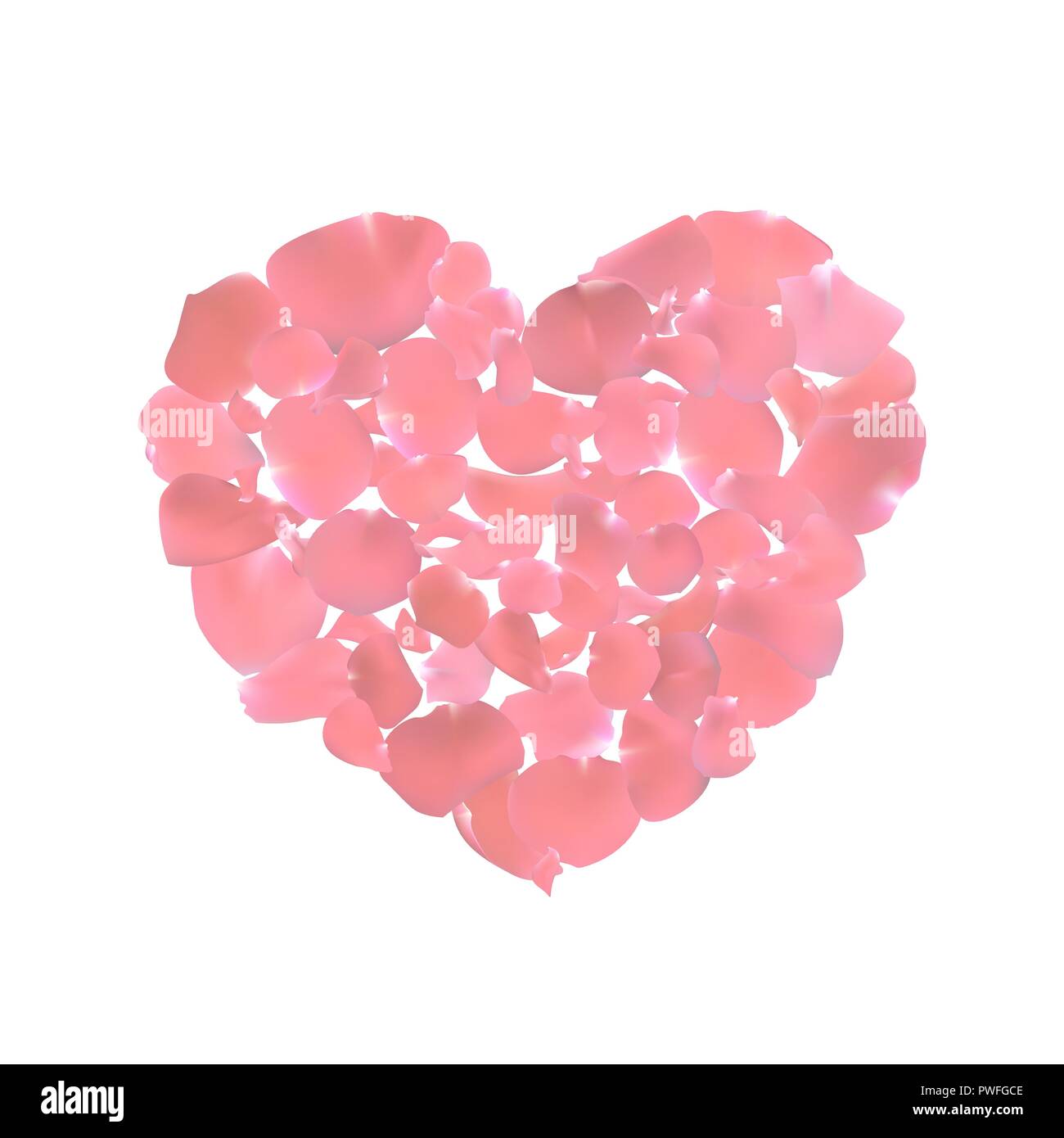 Pink rose petals. The shape of a heart. Valentines day card. Vector ...
